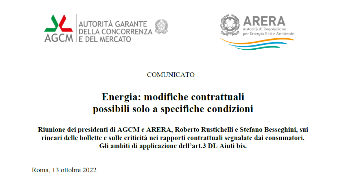 Caro bollette, i chiarimenti di AGCM e ARERA sulla rinegoziazione dei ... Caro bollette, i chiarimenti di AGCM e ARERA sulla rinegoziazione dei ...
