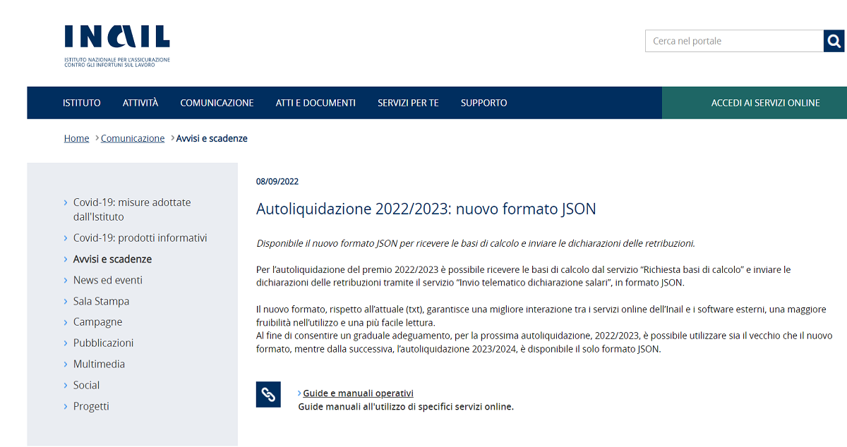 Autoliquidazione INAIL 2022/2023: disponibile il nuovo formato JSON per ...