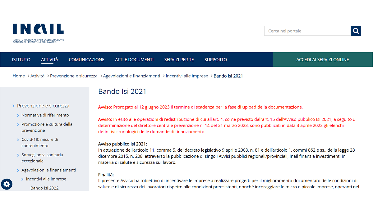 Bando ISI INAIL 2021, per le imprese subentrate negli elenchi ...