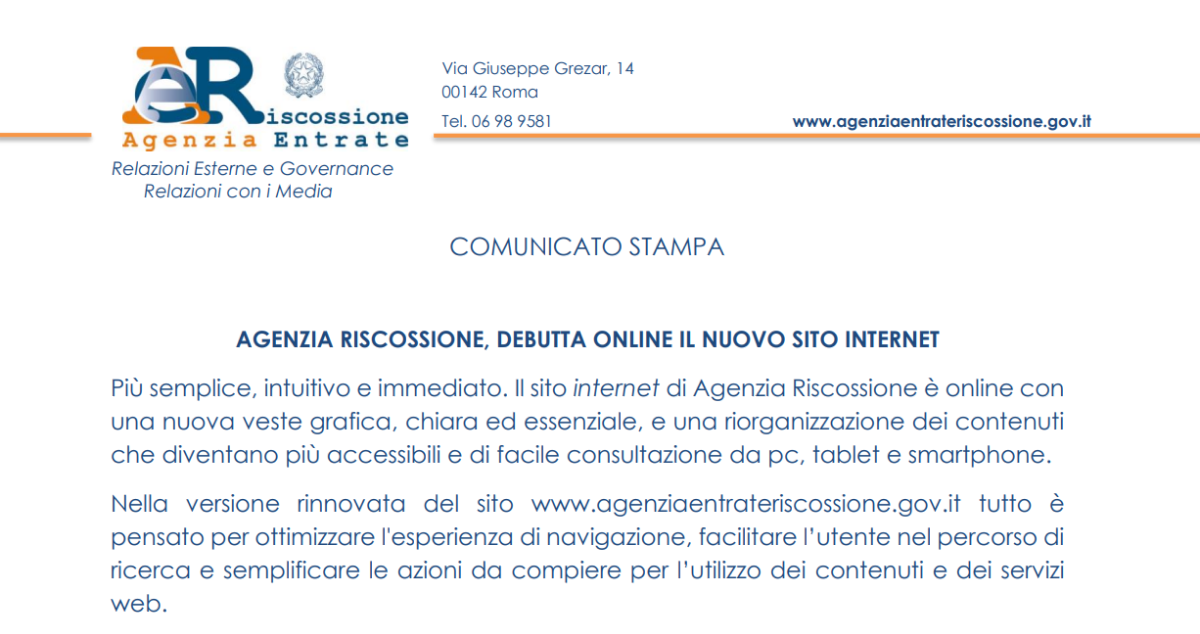 Agenzia delle Entrate Riscossione: online il nuovo sito