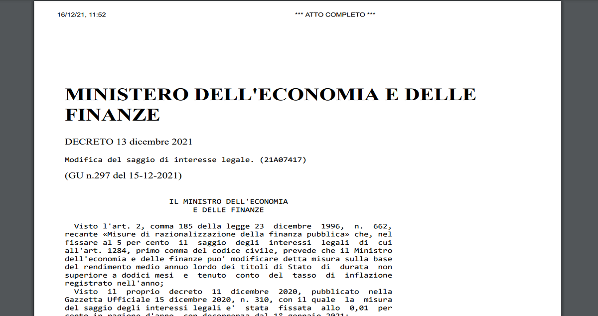 Gli effetti dell’aumento al 5% del tasso di interesse legale