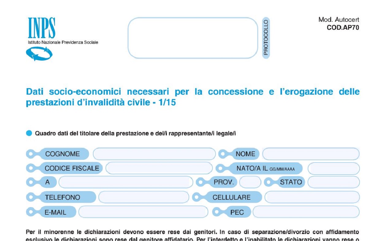 Invalidità civile minori: modello AP70 INPS