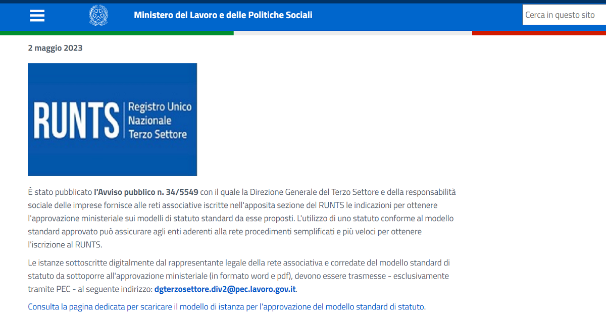 Modelli standard di statuto per le reti associative: iscrizione al ...