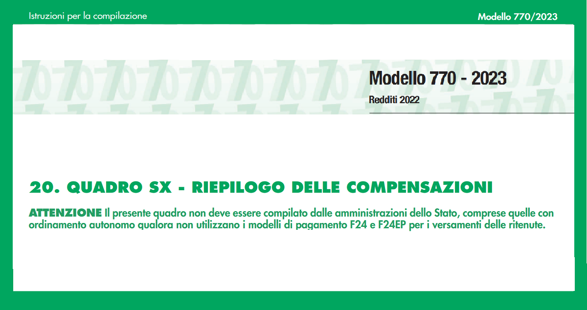 Il quadro SX del modello 770/2023