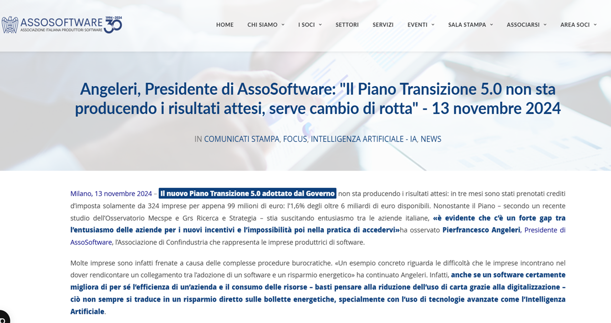 Transizione 5.0, prenotazioni a rilento. AssoSoftware chiede un cambio ...