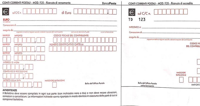 Istruzioni compilazione bollettino F35