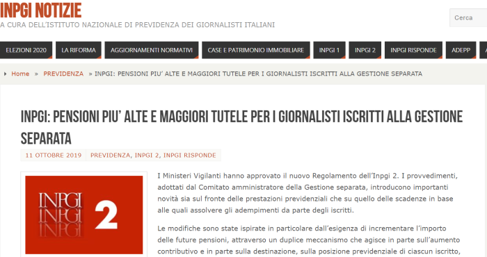 INPGI: nuove aliquote dal 2020