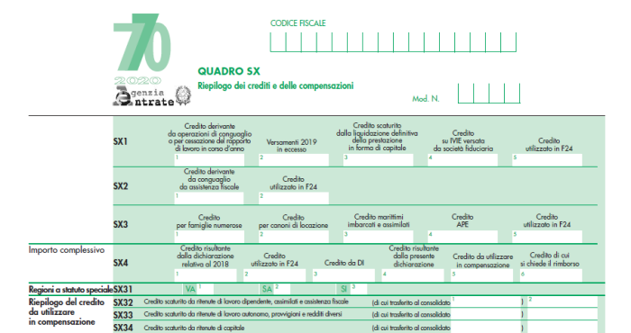 Quadro SX modello 770/2020: istruzioni per la compilazione