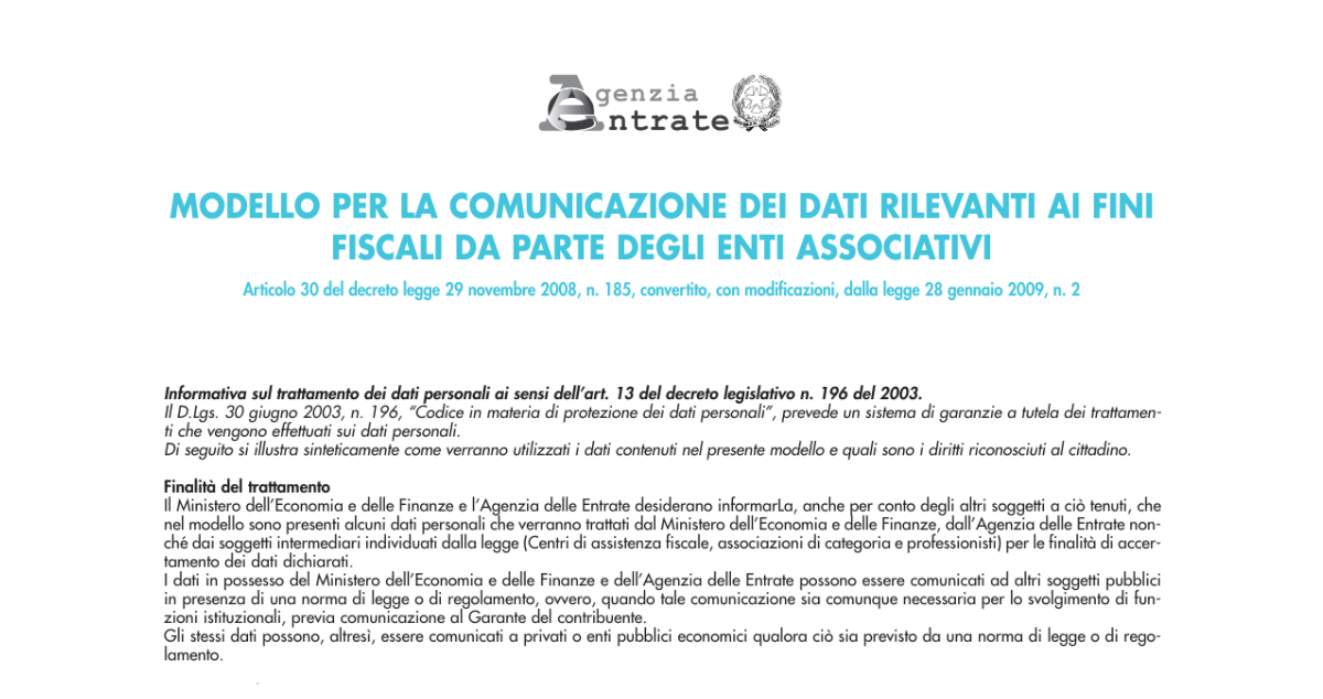Il modello EAS per le associazioni: fac simile, istruzioni e scadenza