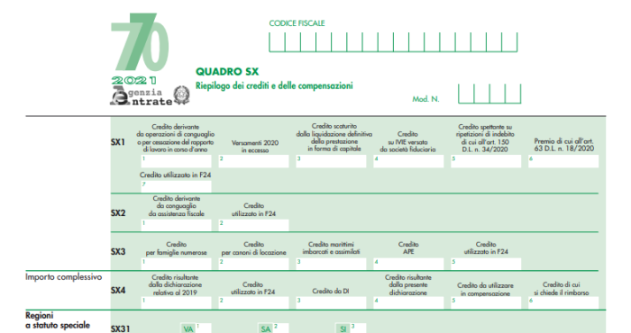 Quadro SX modello 770/2021: istruzioni per la compilazione
