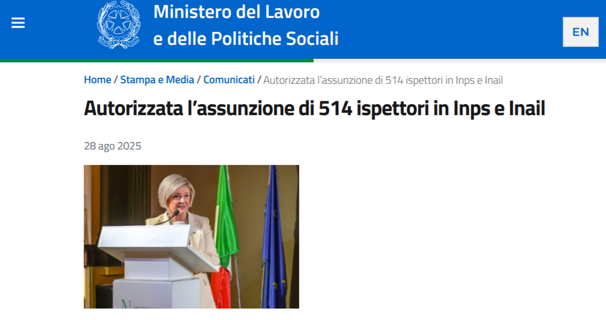 INPS e INAIL: ok all’assunzione di 514 nuovi ispettori